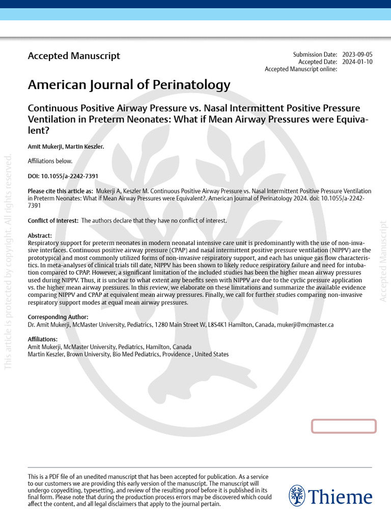 Continuous Positive Airway Pressure Vs Nasal Intermittent Positi | PDF ...