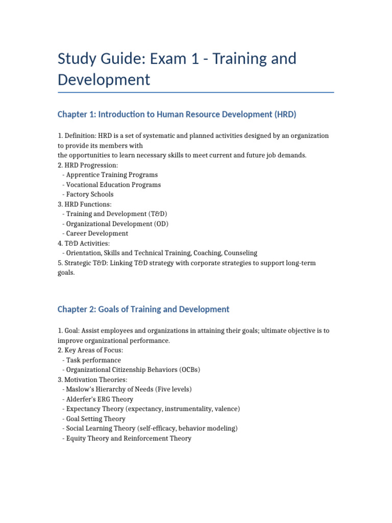 Study Guide Training and Development Exam1 | PDF | Goal | Learning