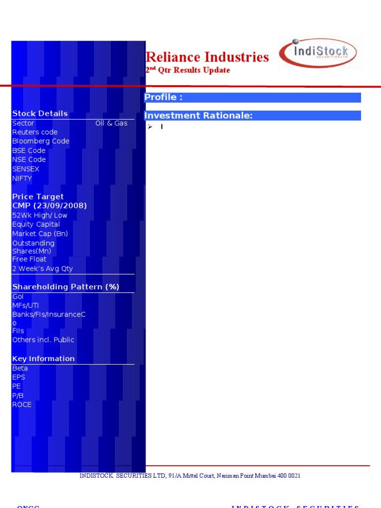 Reliance Industries: 2 QTR Results Update | PDF | Expense | Securities ...