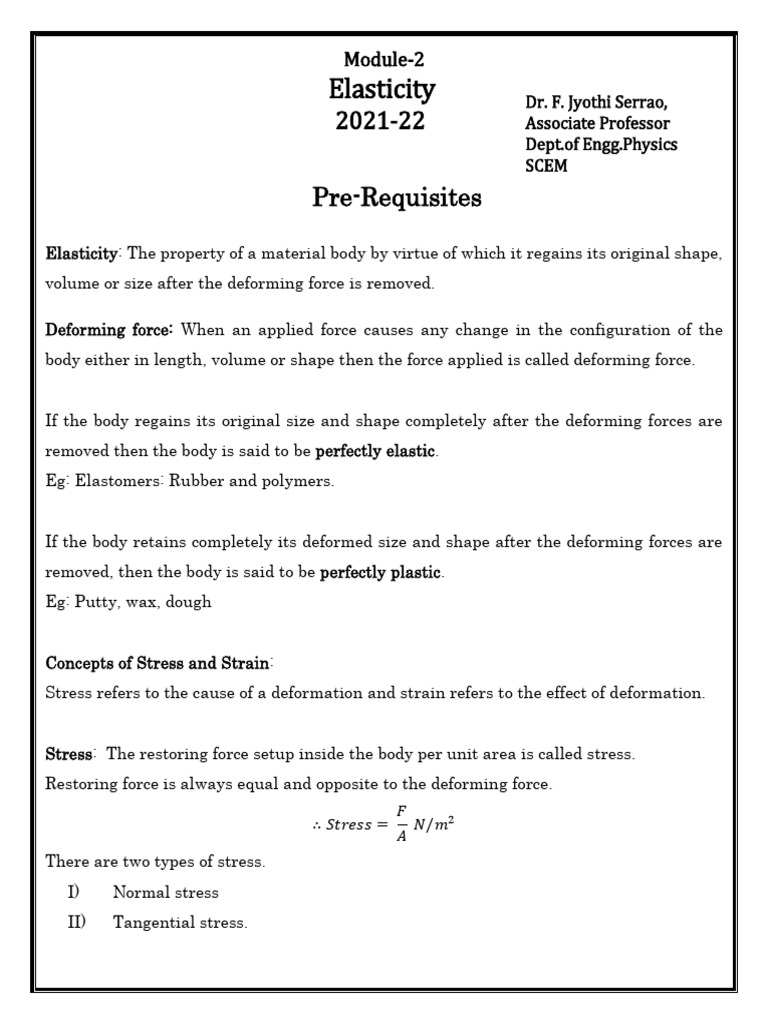 Module 2-Elastisity (2021-22) | PDF | Elasticity (Physics) | Young's Modulus