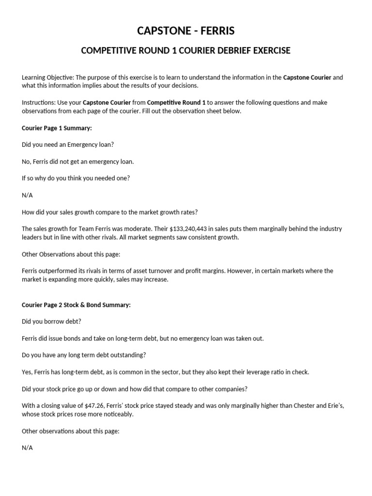 CAPSTONE Courier Debrief Exercise - CR1 | PDF | Stocks | Inventory