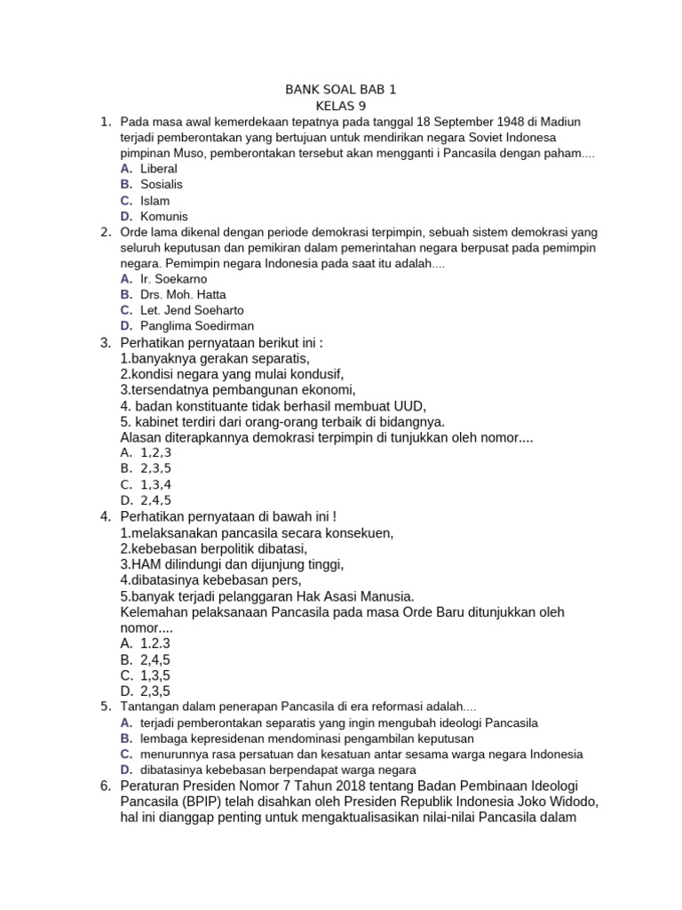 Soal PPKn Kelas 9: Pancasila dan Sejarah Indonesia | PDF