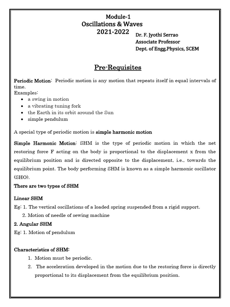 Module 1-Oscillations and Waves (Autonomous 2021-22) | PDF ...