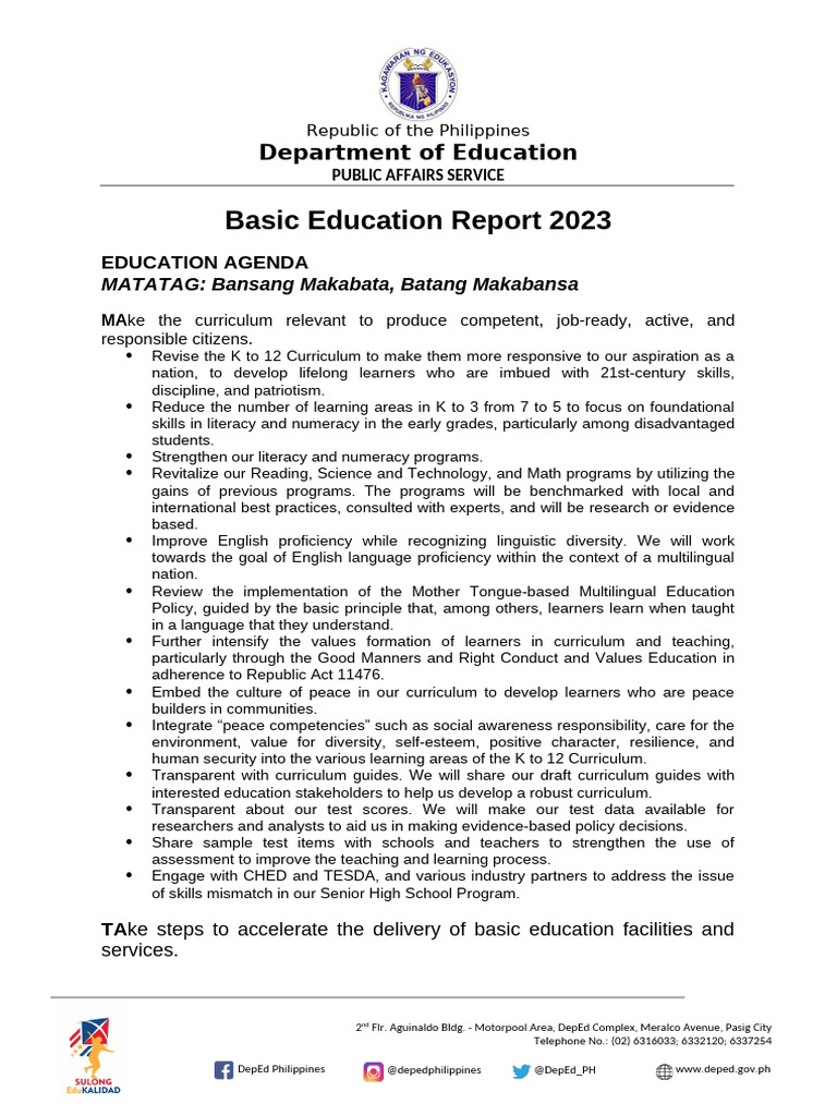 2023 Education Agenda | PDF | Curriculum | Teachers