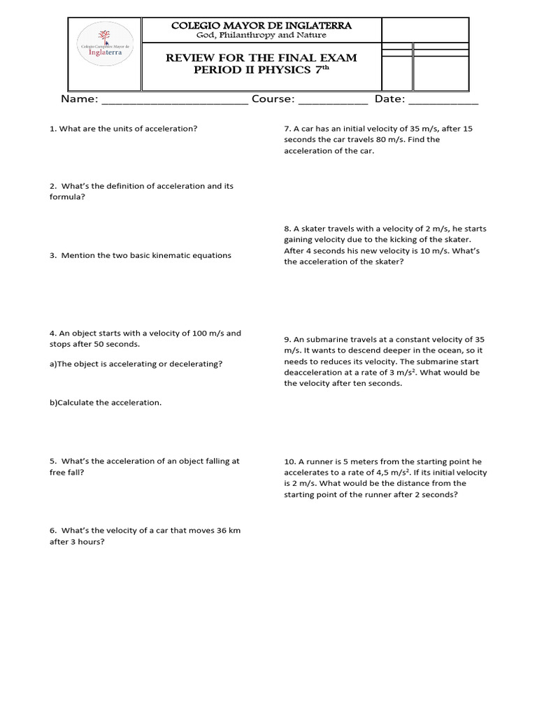 7TH PHYSICS PERIOD II Repaso | PDF | Acceleration | Velocity