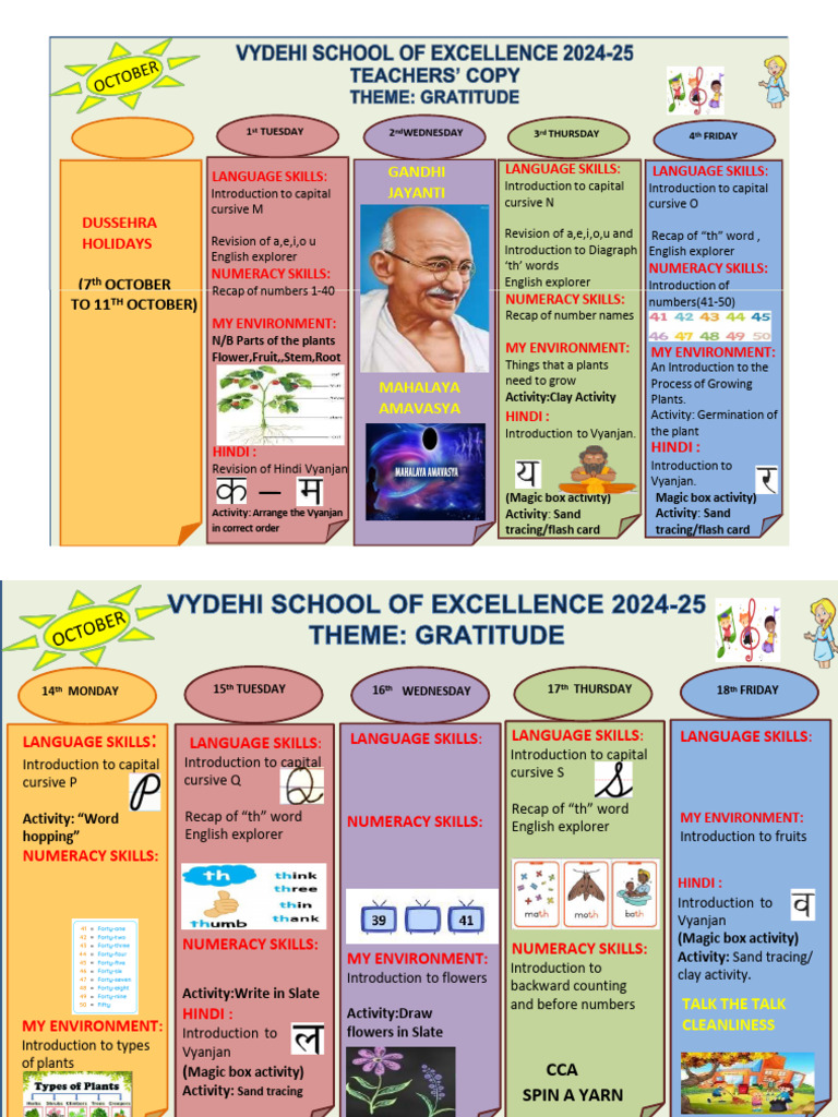 Ukg-Scholastic Planner-Parents Copy-October-2024-25 | PDF | Trees | Plants