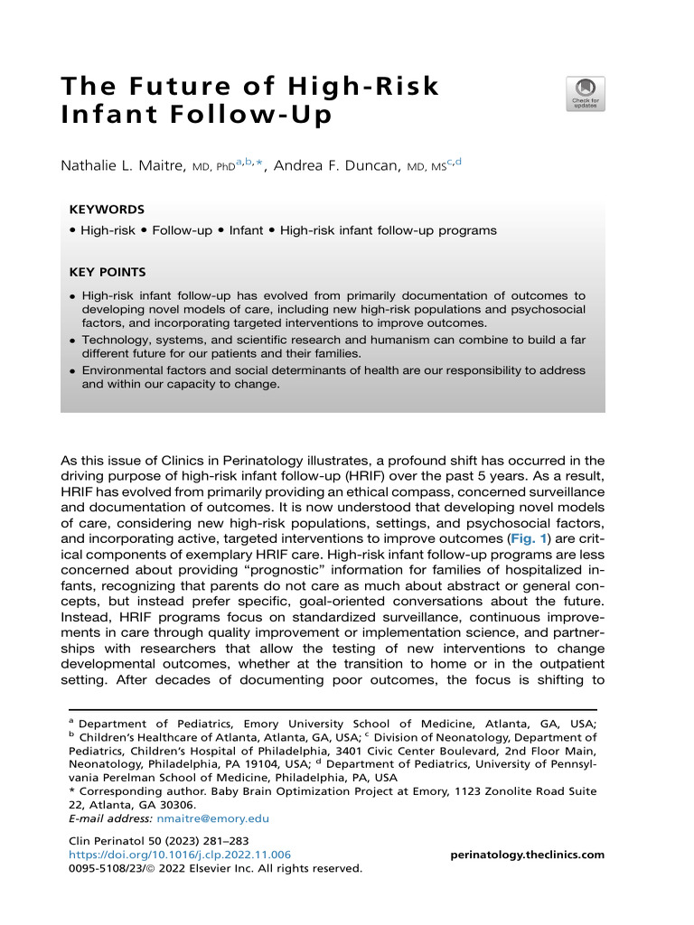 The Future of High-Risk Infant Follow-Up | PDF | Health Care | Medicine