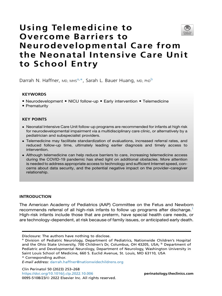 Using Telemedicine To Overcome Barriers To Neurodevelopmental Care | PDF | Neonatal Intensive ...