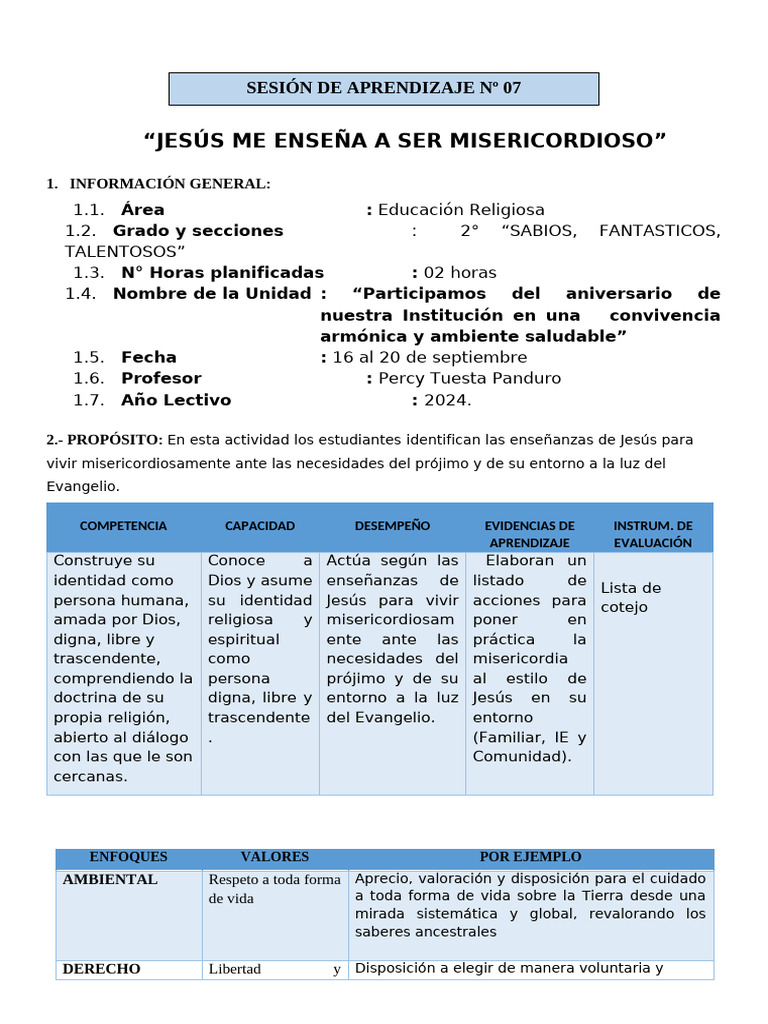 SESIÓN DE APRENDIZAJE 2° (3) | PDF | Jesús | Maestros