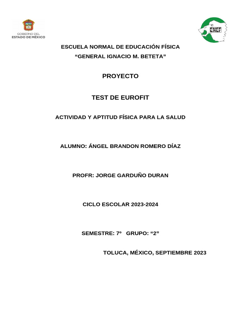Test Eurofit para Evaluar Aptitud Física | PDF | Aptitud física | Deportes