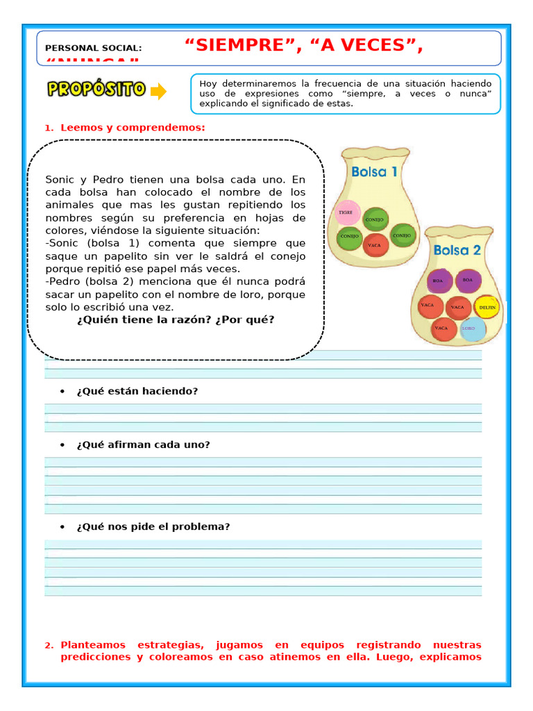 U7 S2 Ficha D4 Mat Siempre A Veces Nunca | PDF | Hogar, jardinería y bricolaje | Arte