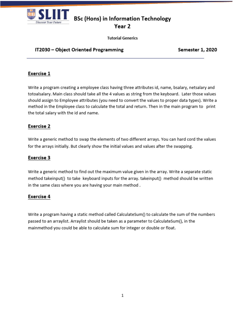 OOP Tute - Generics | PDF | Teaching Methods & Materials | Computers