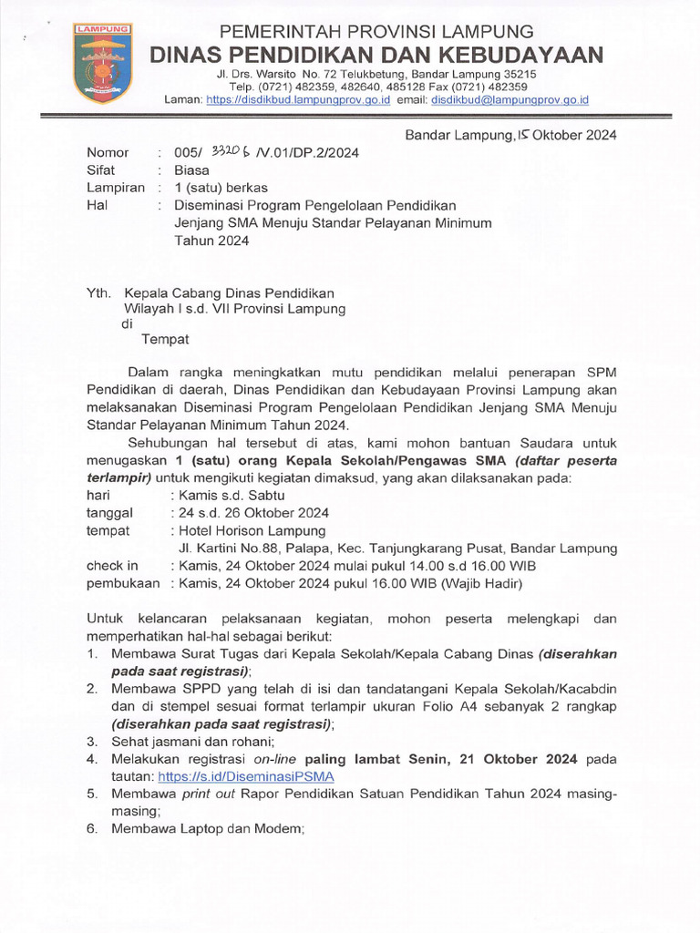 Surat Diseminasi Program SMA Tahun 2024 | PDF