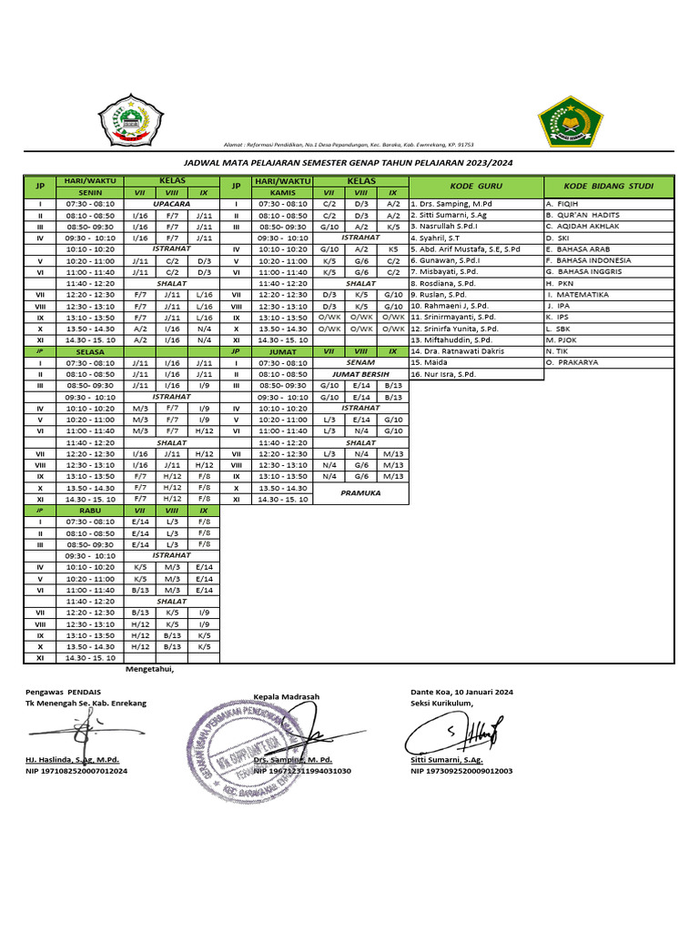 Roster Semester Genap 2023-2024 | PDF