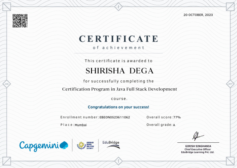 Java Full Stack Certificate - EduBridge | PDF