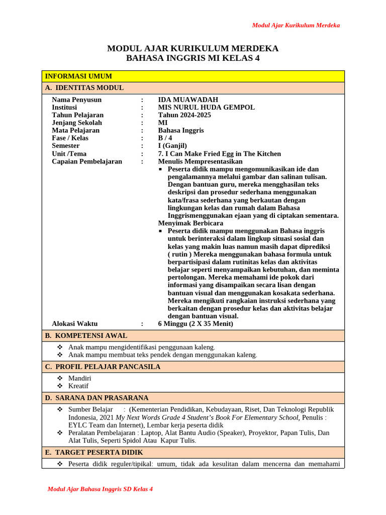 Modul Ajar B. Inggris Unit 7 | PDF | Karier & Perkembangan | Kajian Bahasa Asing