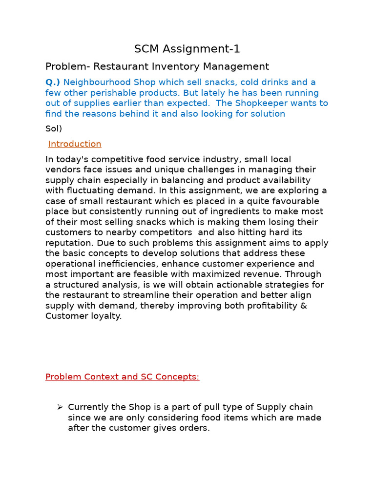 SCM Assignment | PDF | Inventory | Lean Manufacturing