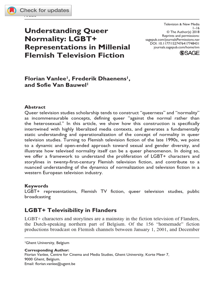 Understanding Queer Normality: LGBT+ Representations in Millenial Flemish Television Fiction ...