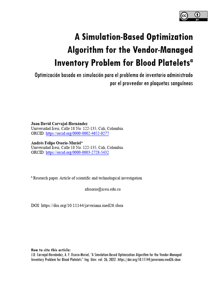 A SimulationBased Optimization Algorithm For The VendorManaged Inventory Problem For Blood ...