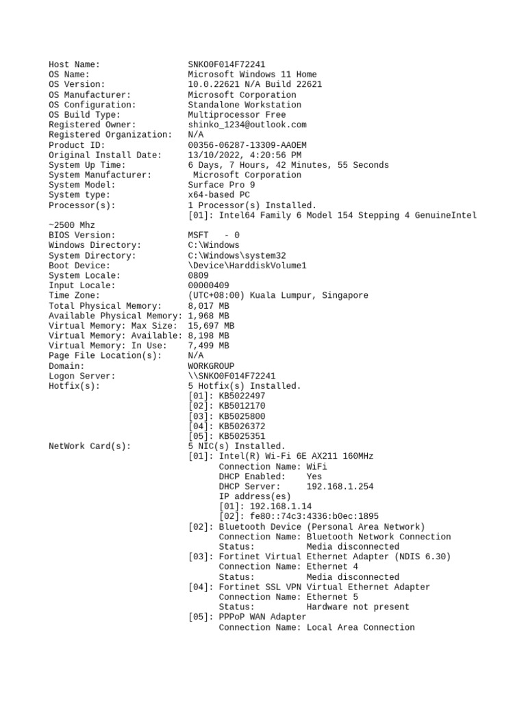systeminfo | PDF | Microsoft Windows | Operating System