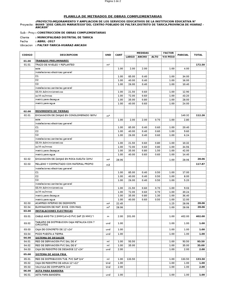 Obras Complementarias | PDF