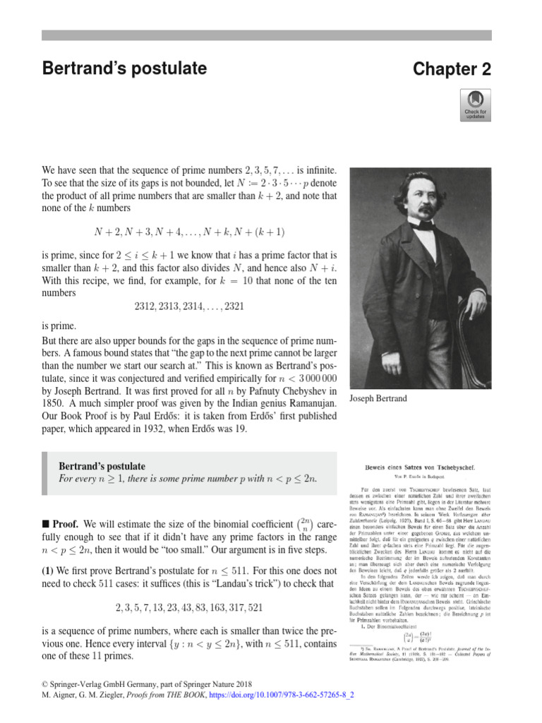 Aigner-Ziegler2018_Chapter_BertrandSPostulate | PDF | Prime Number | Numbers