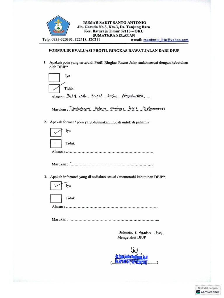 Form Evaluasi PRMRJ Terisi | PDF