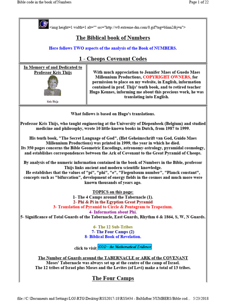 Bible Code In The Hebrew Book Of Numbers Pdf Planets Israelites