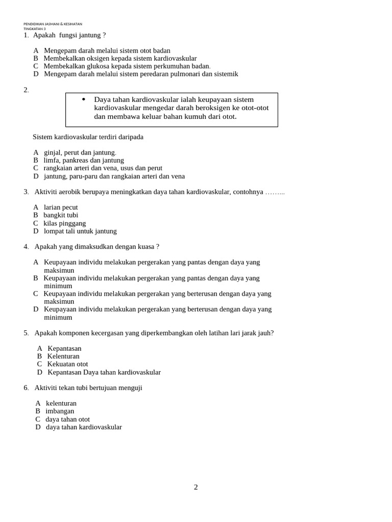Soalan Ujian PJK F3 | PDF