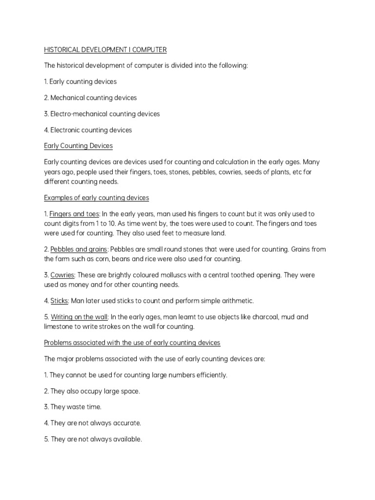 Jss One ICT NoteEarly Counting-WPS Office | PDF