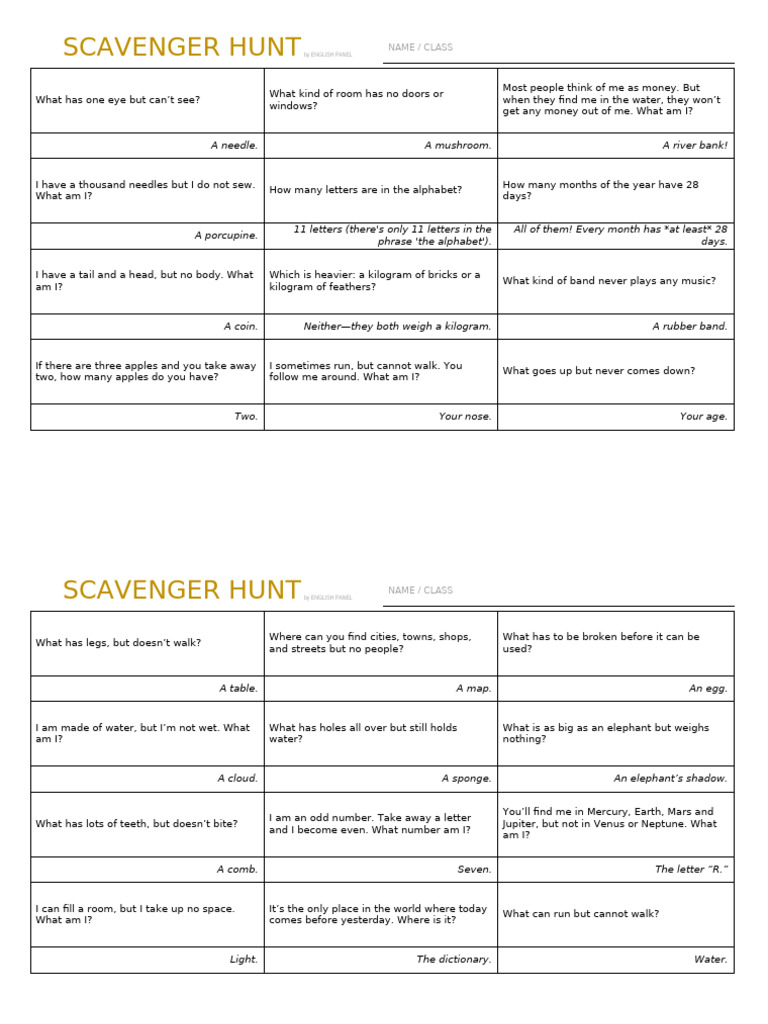 SCAVENGER HUNT by ENGLISH PANEL | PDF | Language Arts & Discipline