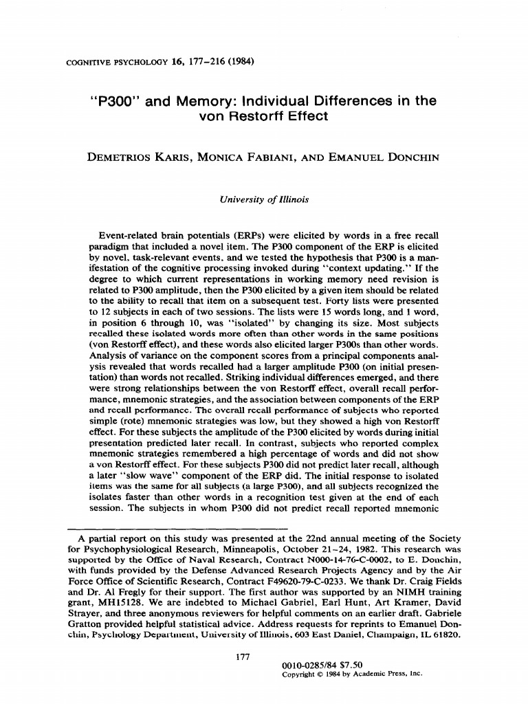 P300 and Memory - Individual Differences in the von Restorff effect | PDF | Event Related ...