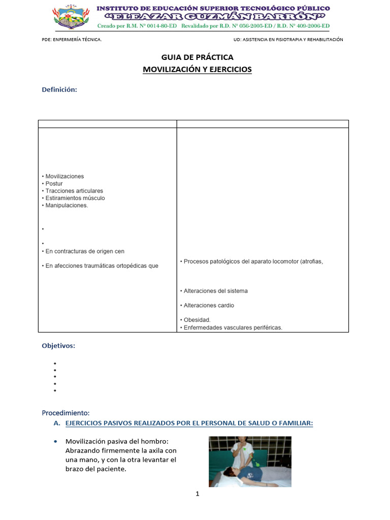 GUIA FISIOTERAPIA Sesión #4 Movilizac. Ejerc. | PDF | Terapia física | Enfermedades y trastornos