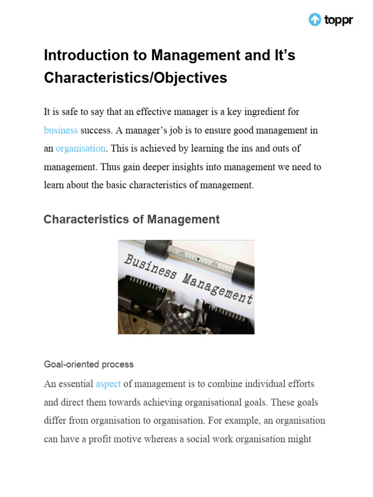 Nature and Significance of Management Class 12 Notes | PDF | Science ...