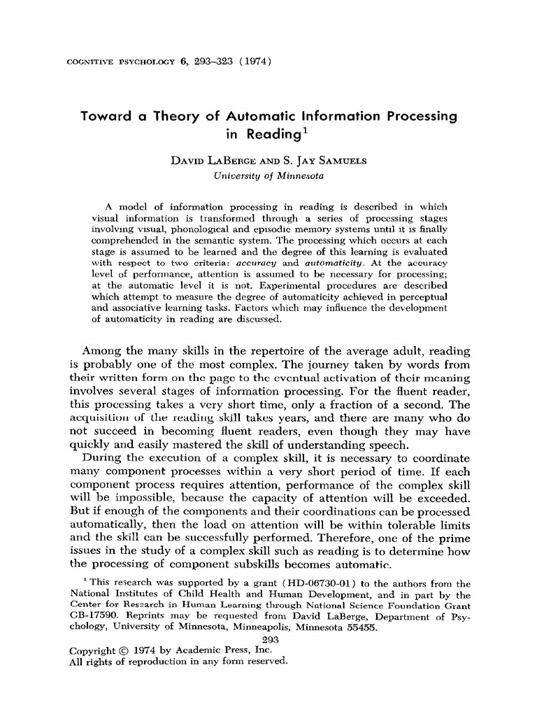Toward A Theory of Automatic Information Processing in Reading | PDF ...