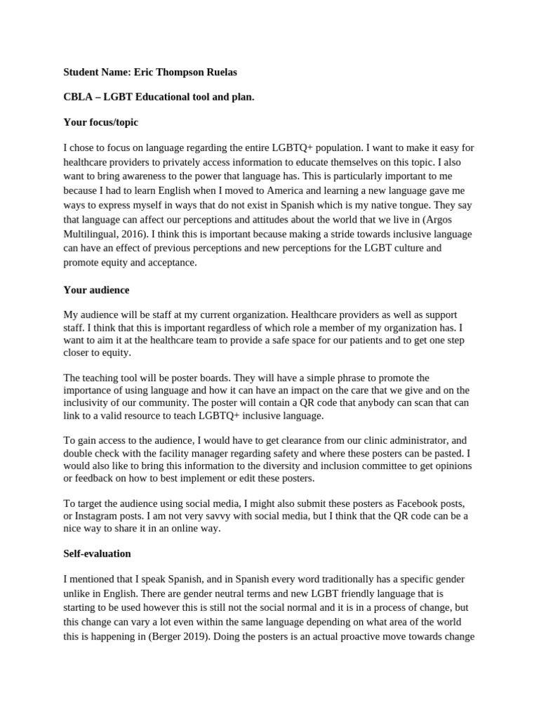Thompson Ruelas E 426 CBLA LGBT Educational Tool and Plan Essay | PDF ...