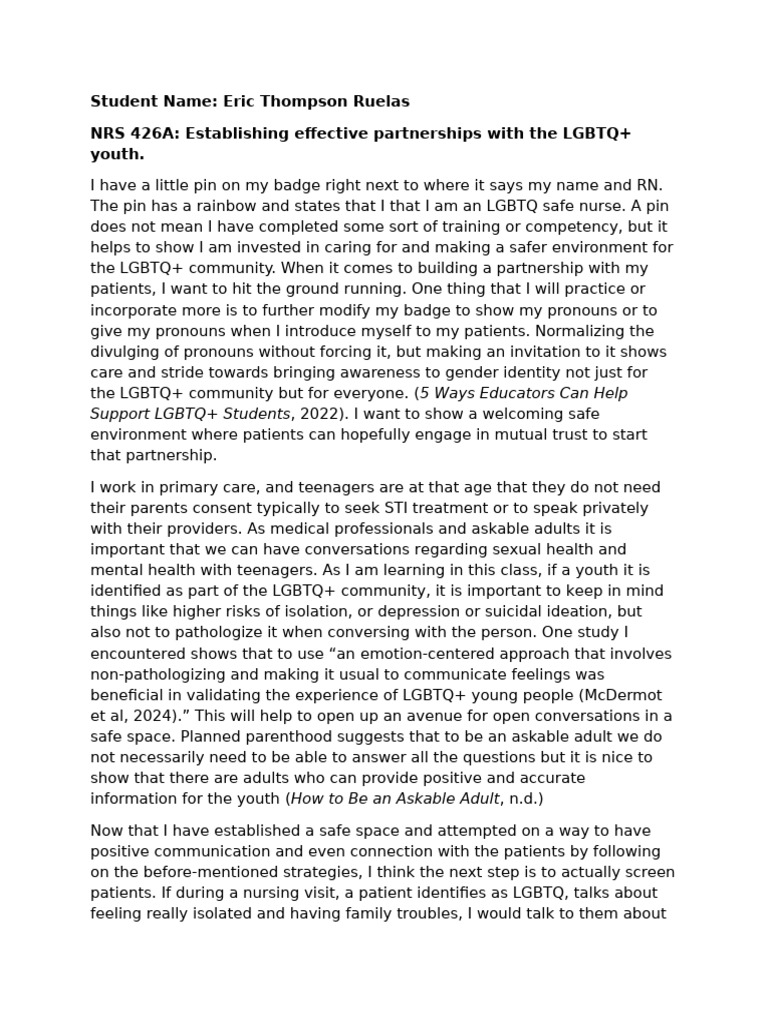 Thompson Ruelas E 426 CBLA Connecting With LGBTQ Essay | PDF ...