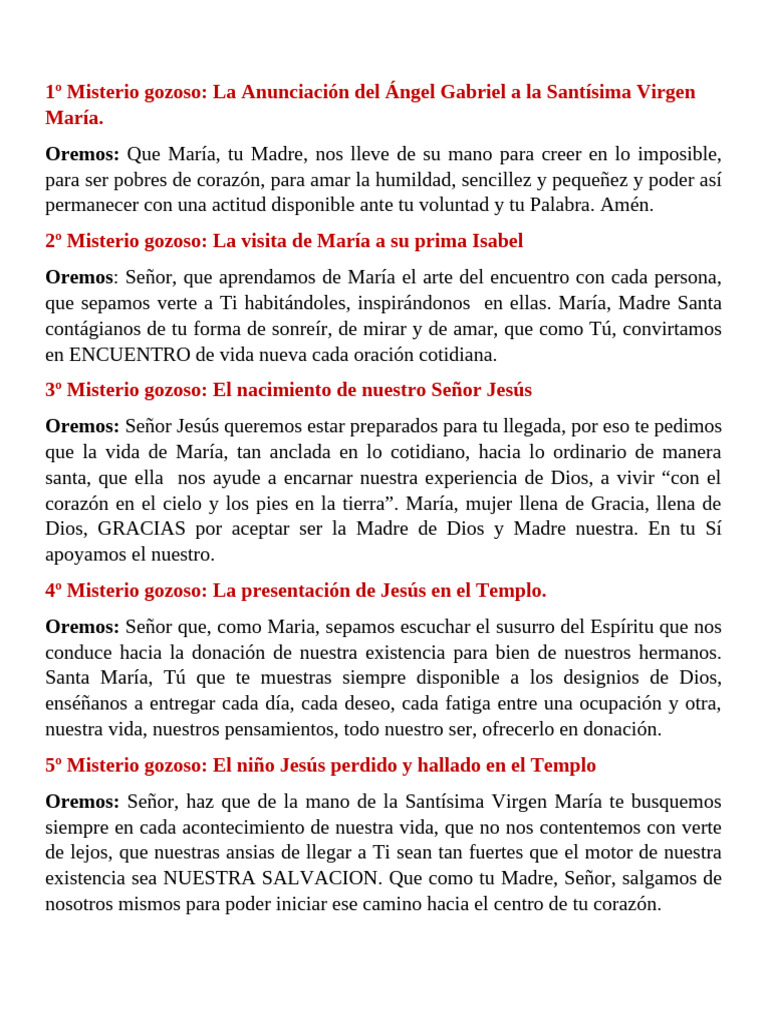 1º Misterio Gozoso | PDF | Cocina, comidas y vino | Religión y espiritualidad