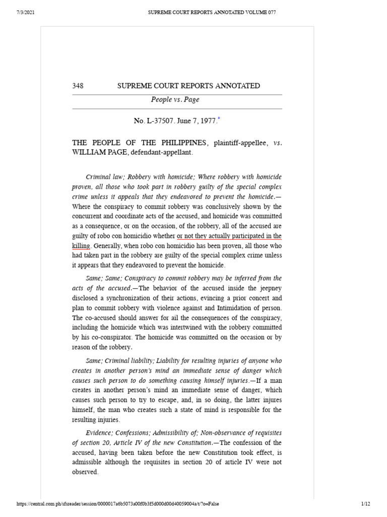 52_People vs. Page 77 SCRA 348 | PDF | Confession (Law) | Crimes