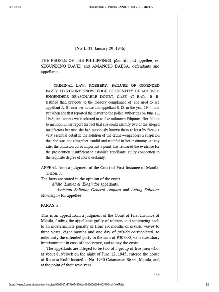 People vs. David and Baesa: Robbery Case | PDF | Appeal | Burden Of ...