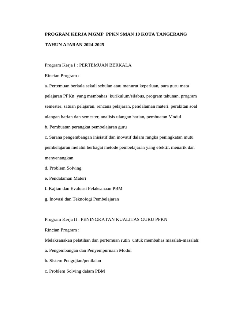 Program Kerja MGMP PPKN Sman 10 | PDF