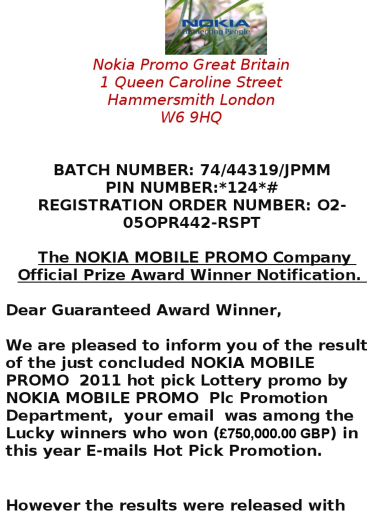 Notification of a Fake Prize Award and Request for Personal Information ...