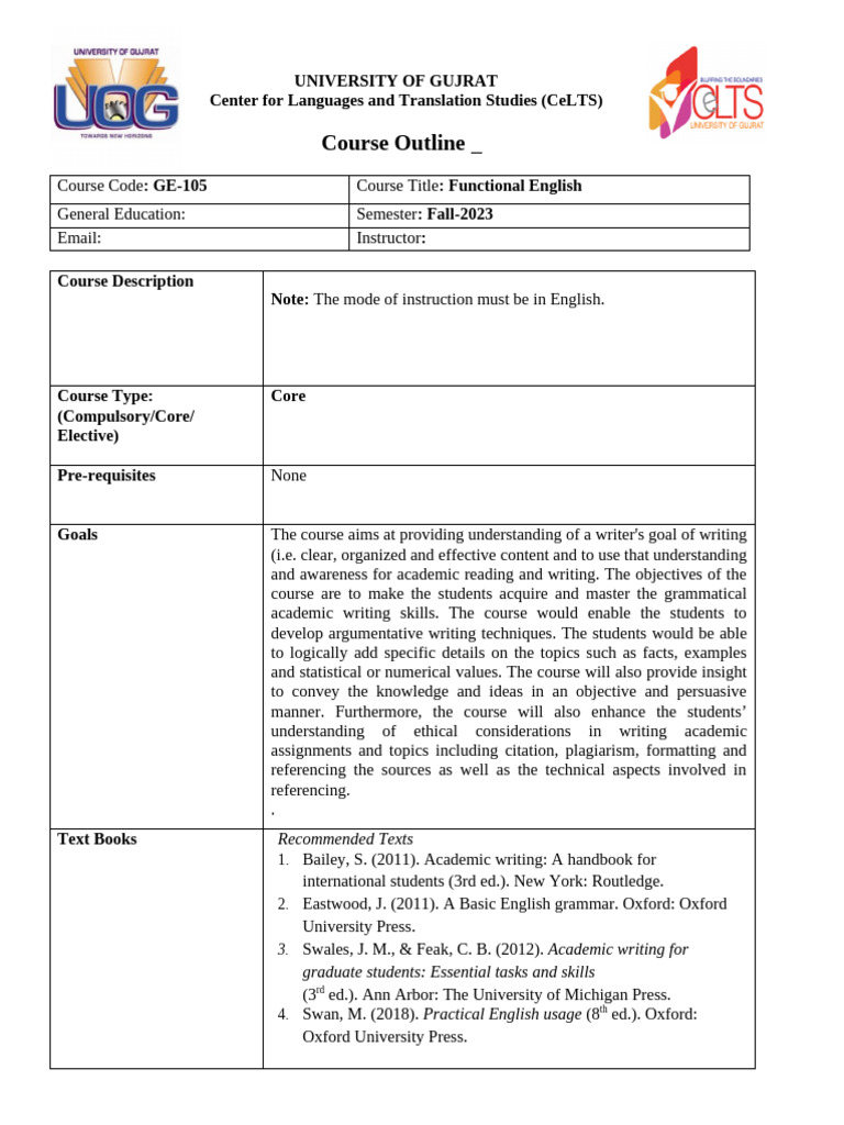Functional English Course Outline | PDF | English Language | Cognition