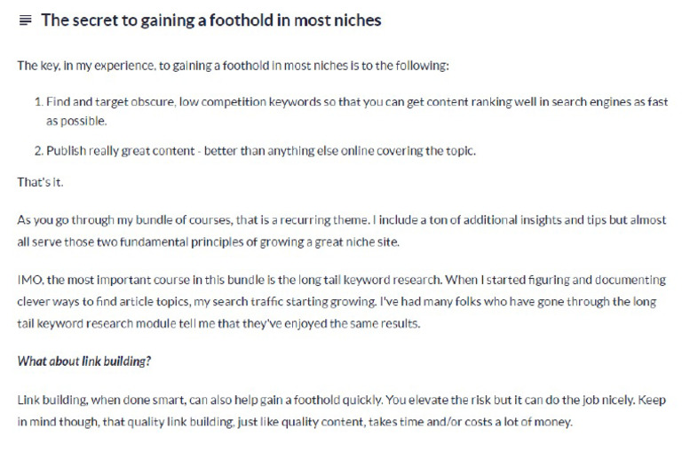 The Secret To Gaining A Foothold in Most Niches | PDF