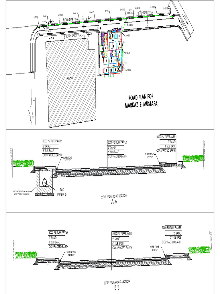 Road Plan Markaz e Mustafa | PDF | Building Materials | Concrete