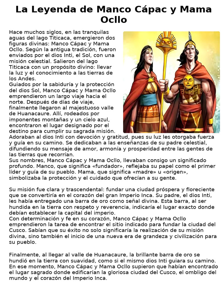 El Mito De Manco Cpac Y Mama Ocllo Secretos En La Historia La Leyenda