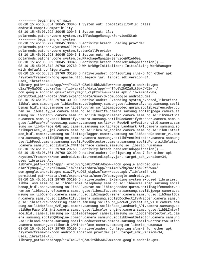 Polarmods - Patcher Logcat | PDF | Data Management | Operating System Families