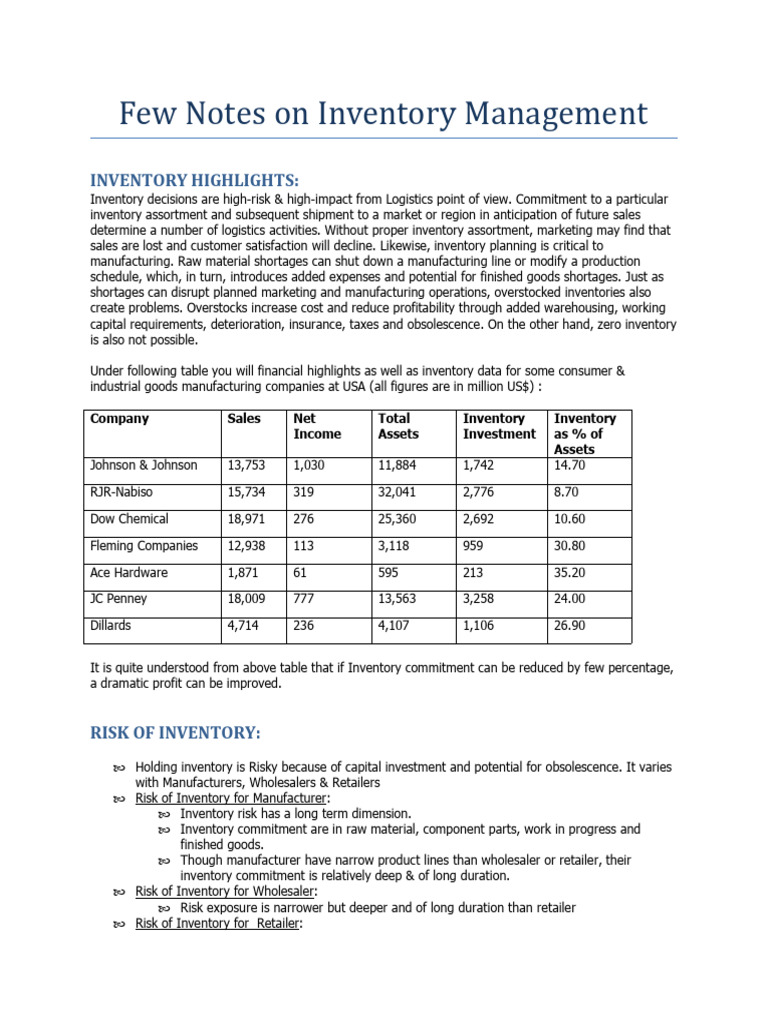 04_Few Notes on Inventory Management | PDF | Coefficient Of Variation ...
