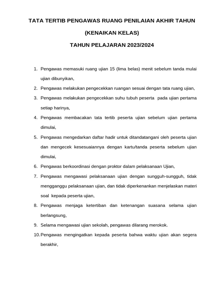 Tata Tertib Pengawas Pat 2023 | PDF