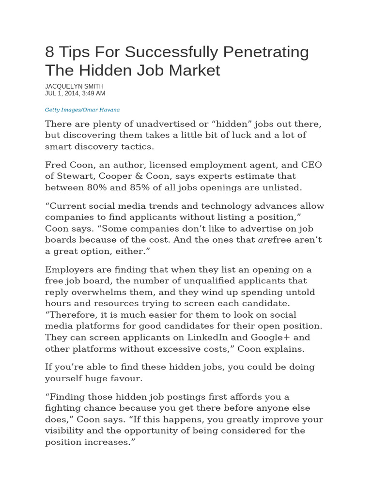 8 Tips For Successfully Penetrating The Hidden Job Market | PDF | Linked In